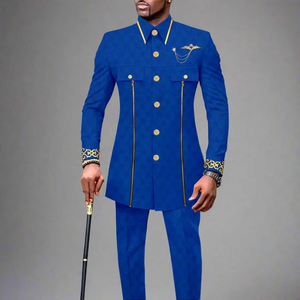 Men's Foreign Traditional Wedding Suit w/ Gold Embroidery - Blue – ENE ...