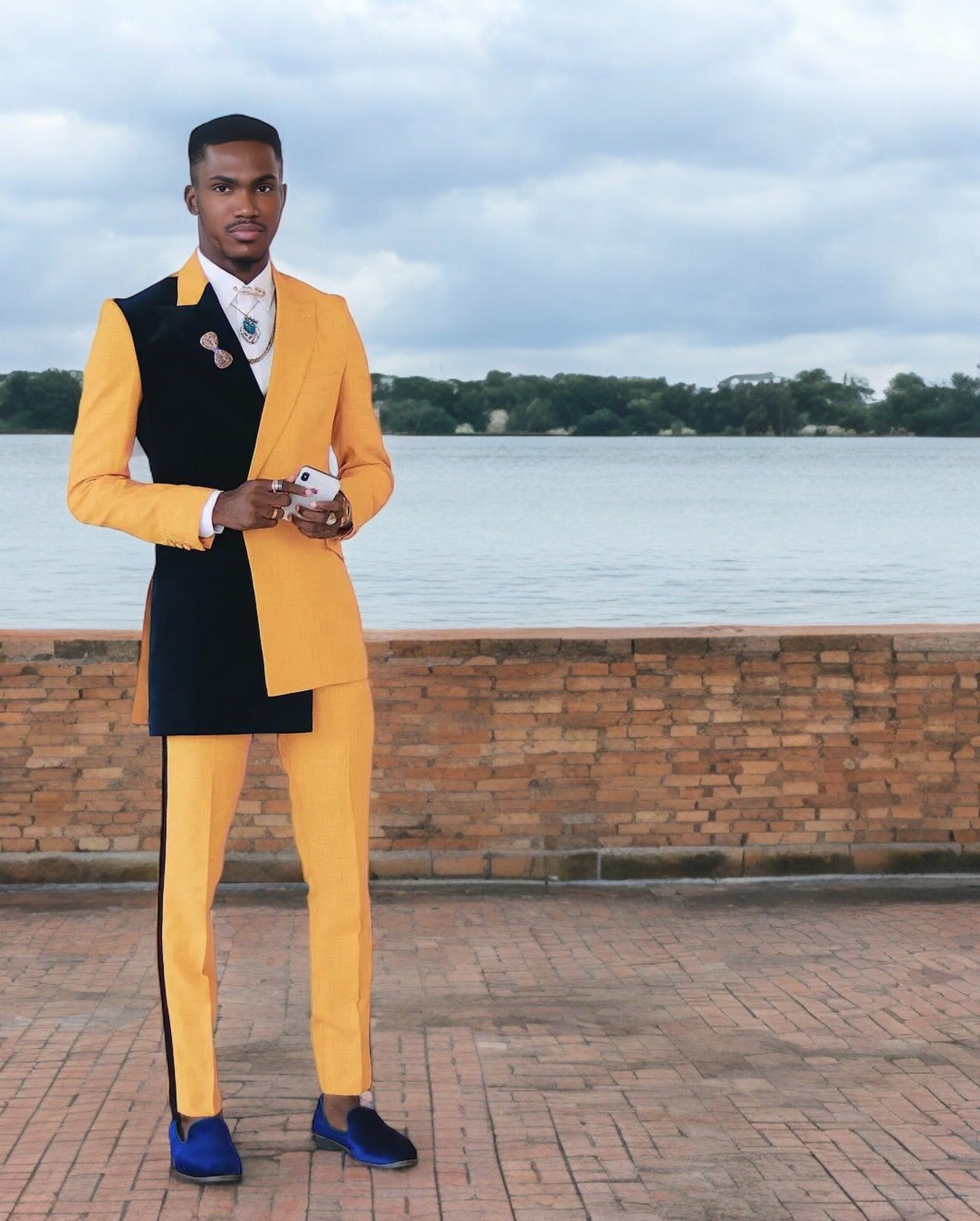 Sunset Gold Patchwork Ensemble: Men's Vibrant Formal Suit – ENE TRENDS