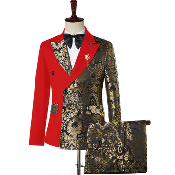 Stephen Double Breasted Gold Floral Jacquard Slim Fit Mens Suits – ENE ...